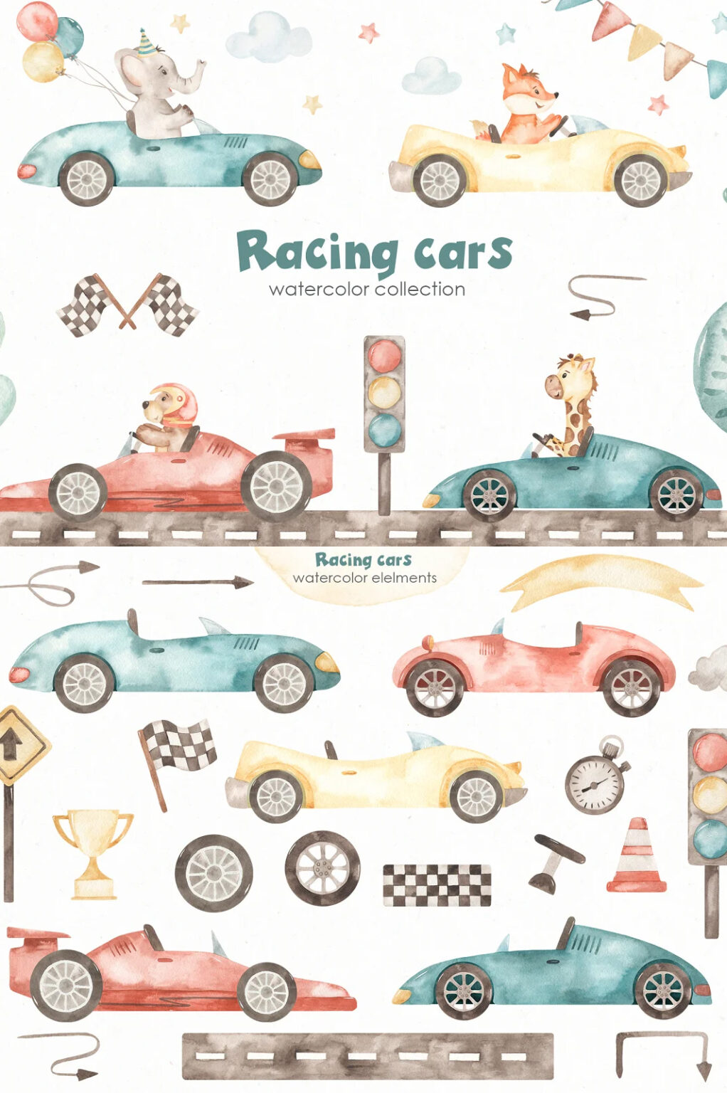 Racing cars watercolor collection - Siteoutsite