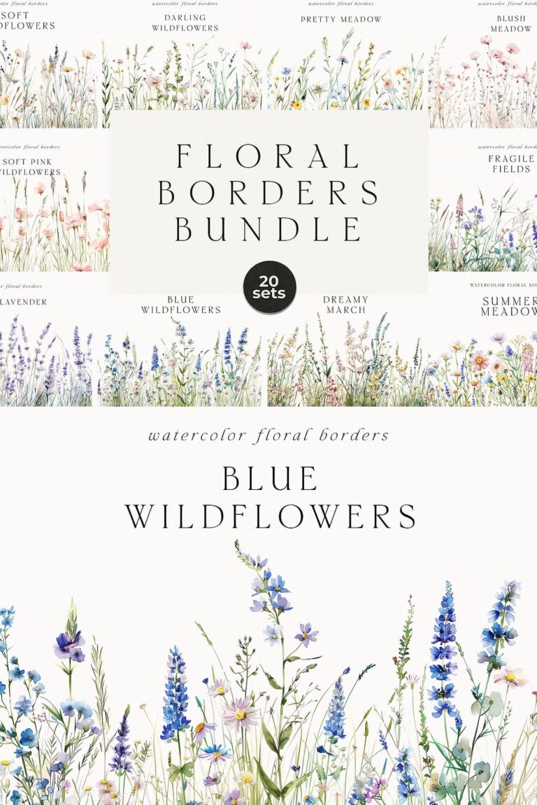 Waterolor Floral Borders Bundle - Siteoutsite