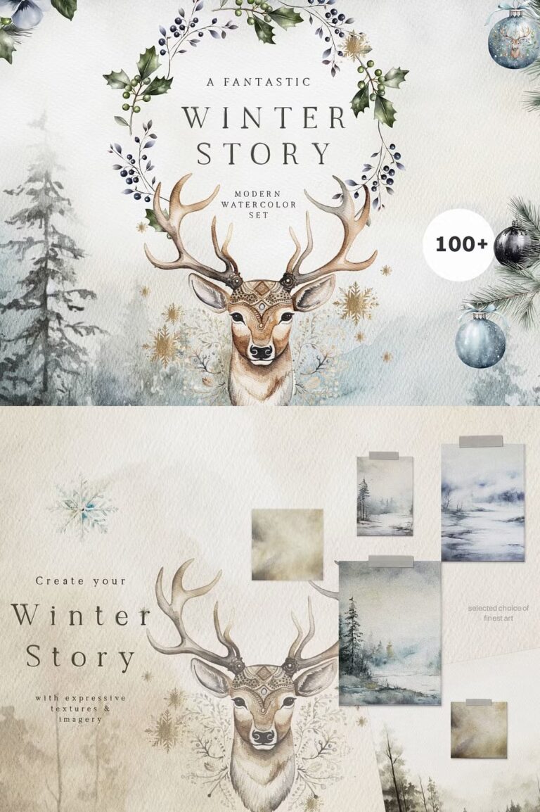 Winter and Christmas Watercolor Set - Siteoutsite
