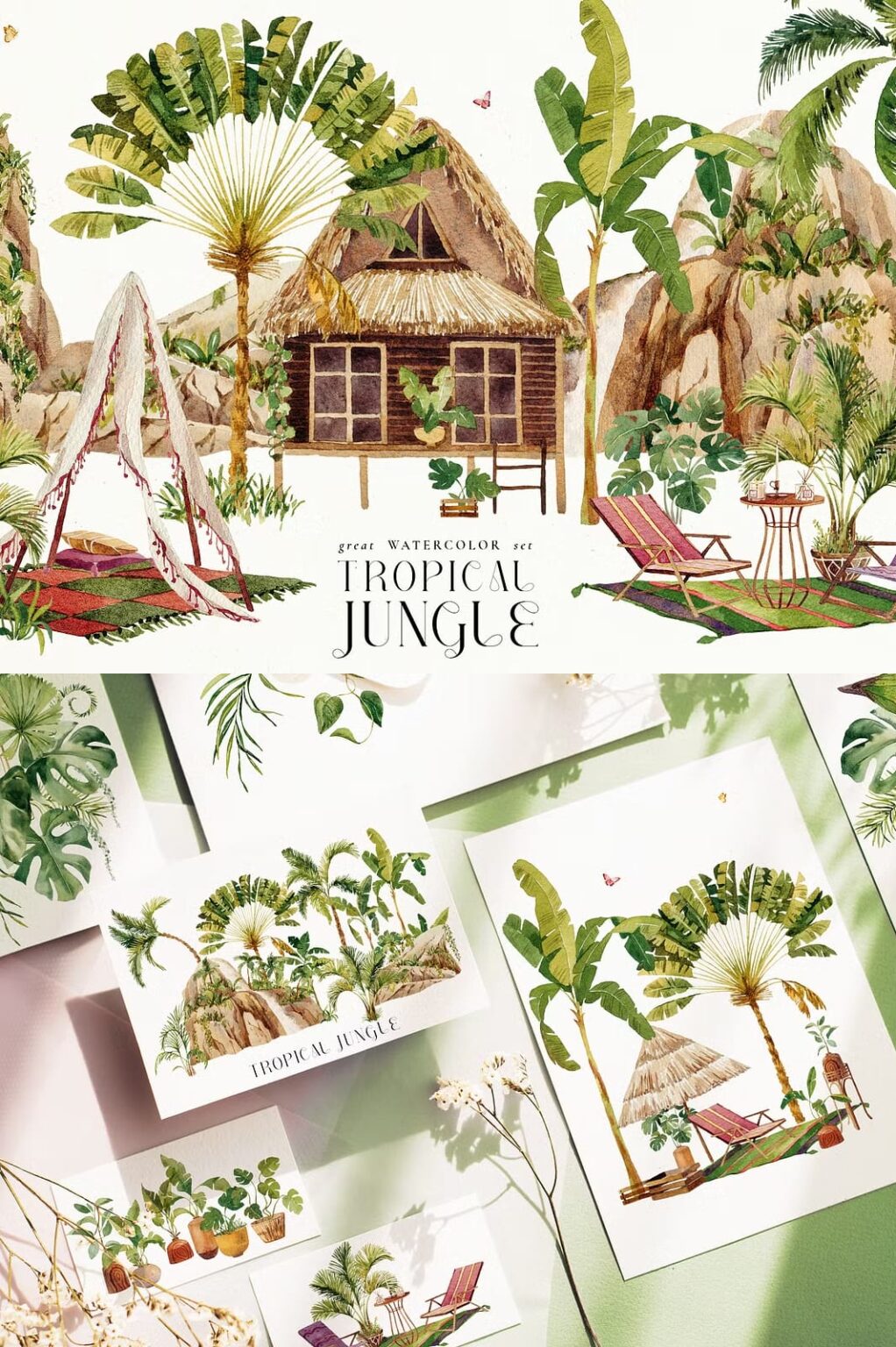 Tropical jungle - watercolor set - Siteoutsite