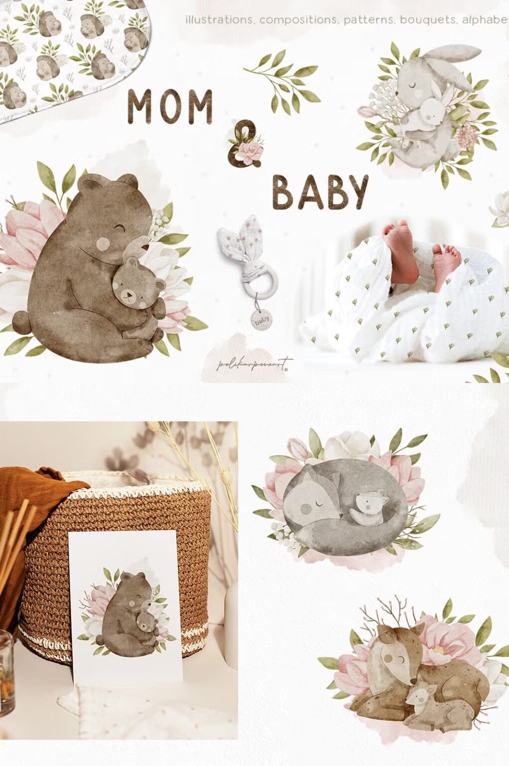 Mom & Baby Animals Floral Collection - Siteoutsite