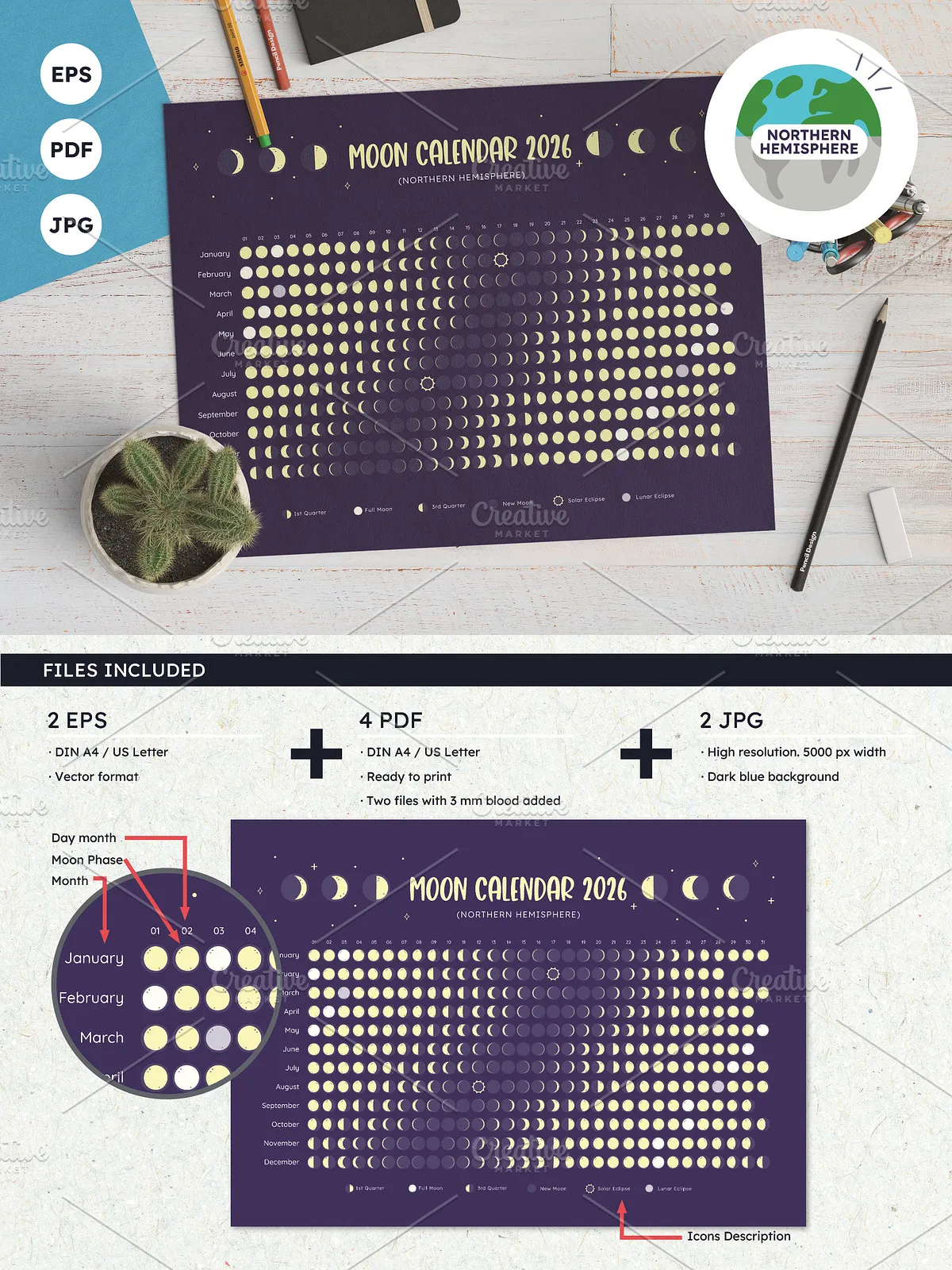 2026 Moon Calendar. North Hem - Siteoutsite
